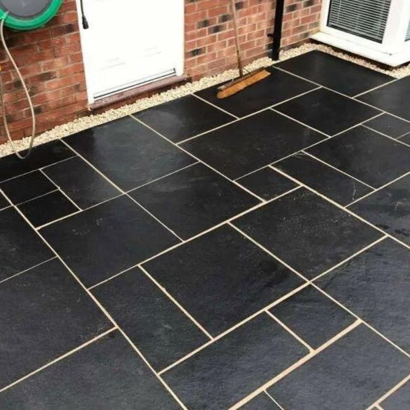 Kota Black - Limestone Sawn Edge Paving Slabs - Mixed Size – Paving Planet